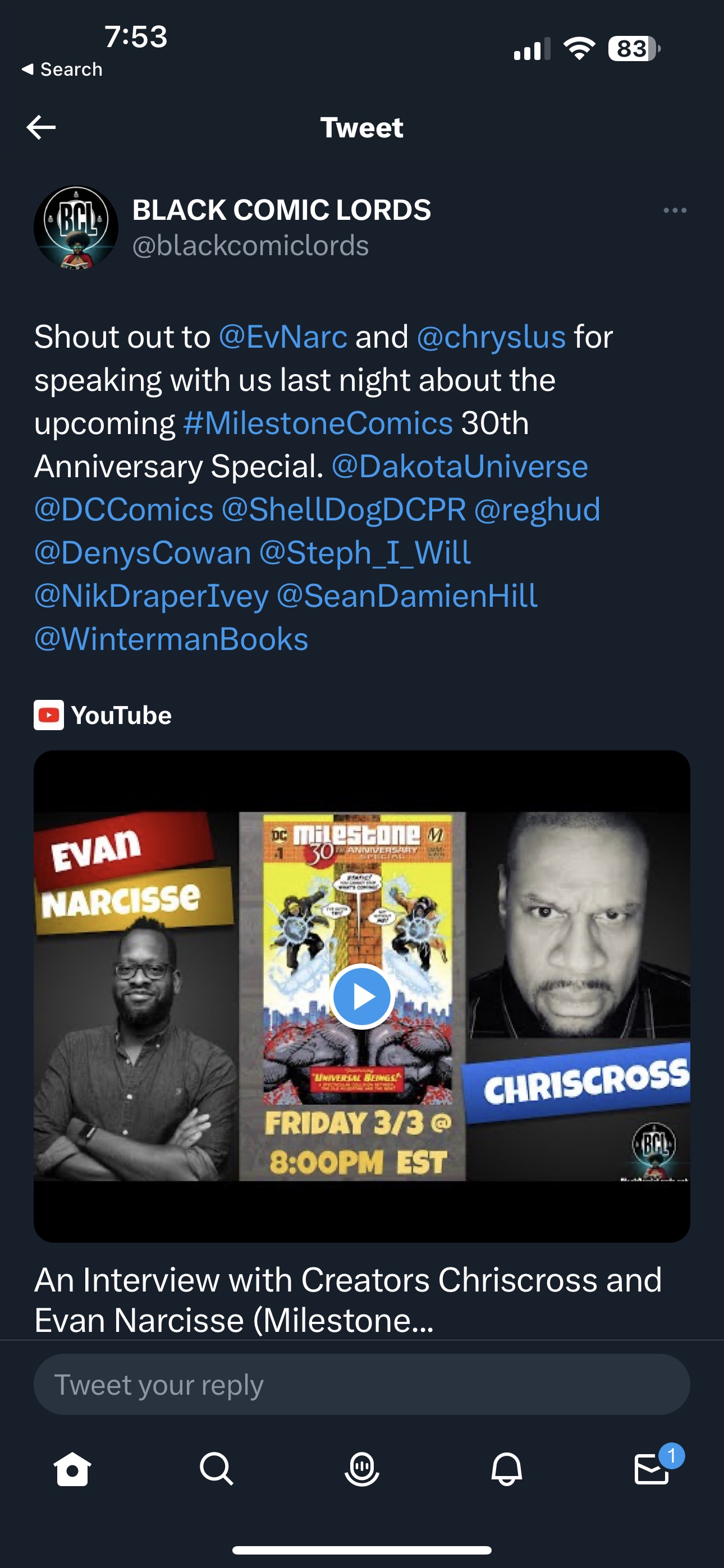 Interview with Evan Narcisse with The BLACK CÓMIC LORDS on YouTube | the(chriscross}er blog